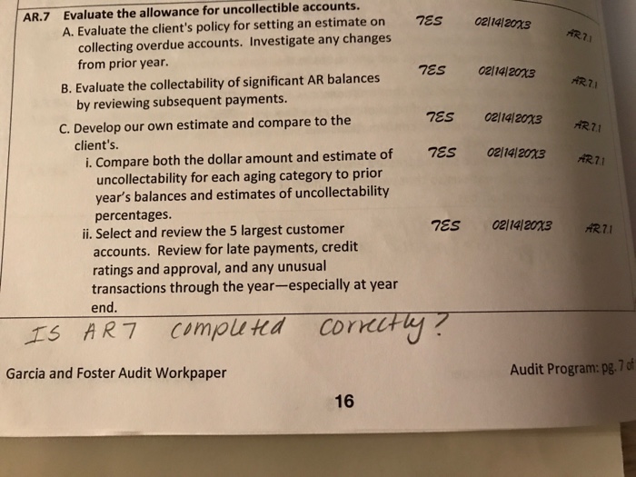 AR 7 Evaluate the allowance for uncollectible | Chegg.com
