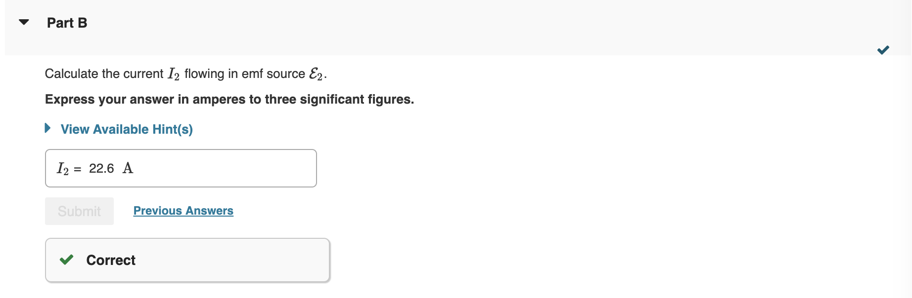 Calculate the current I2 flowing in emf source E2. | Chegg.com