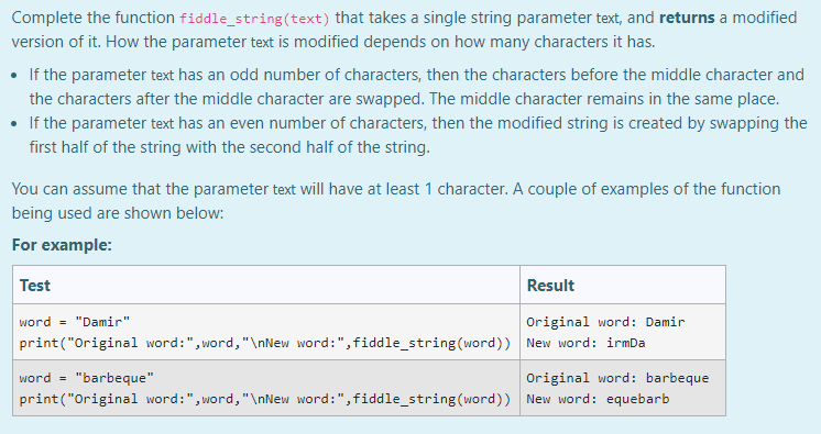 Solved Complete the function fiddle_string(text) that takes | Chegg.com