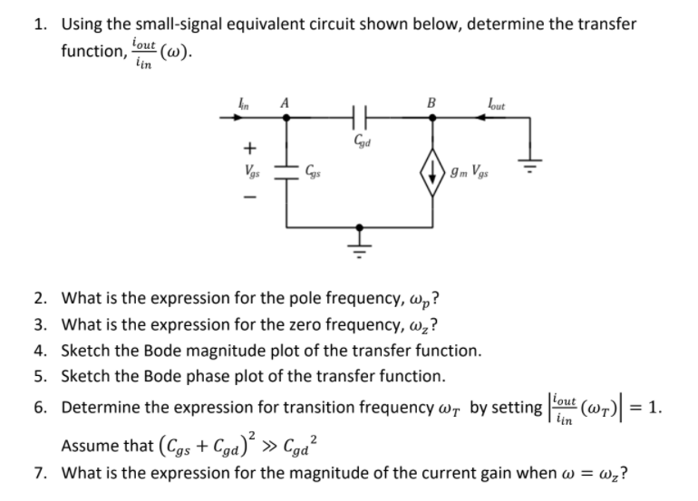 Solved 1. Using the small-signal equivalent circuit shown | Chegg.com