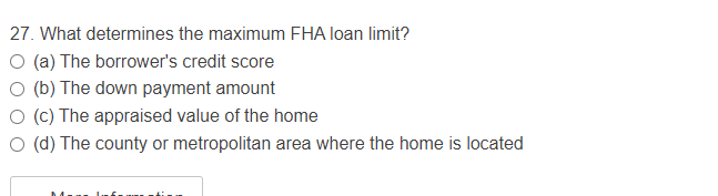Solved 27. What determines the maximum FHA loan limit? (a) | Chegg.com