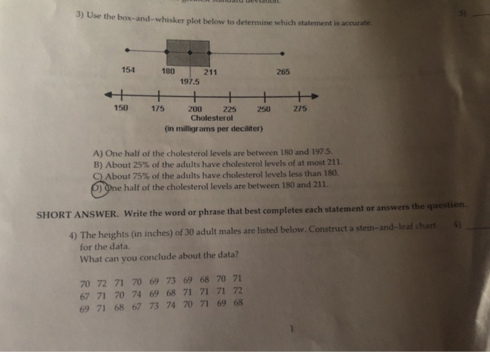 Solved 3 3 Use The Box And Whisker Plot Below To Determine