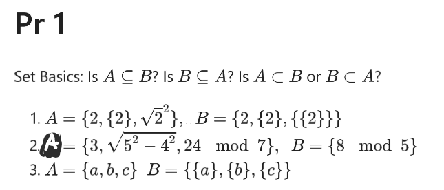 Solved Is A a subset of B? is B a subset of A? Is A an | Chegg.com