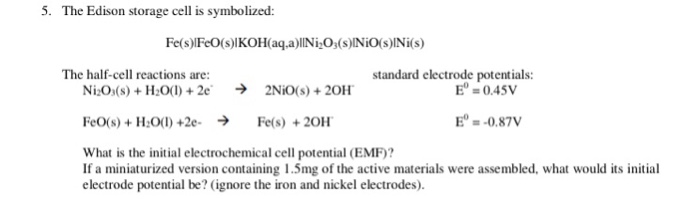 Solved The Edison storage cell is symbolized: | Chegg.com