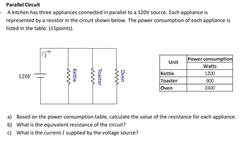 Solved Parallel Circuit - A kitchen has three appliances | Chegg.com
