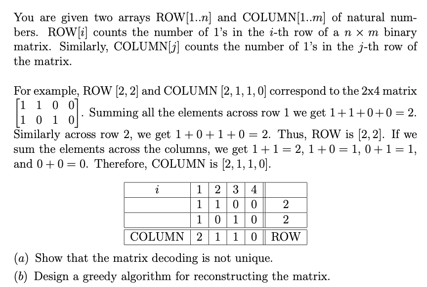 You are given two arrays ROW[1..n] and COLUMN[1..m] | Chegg.com