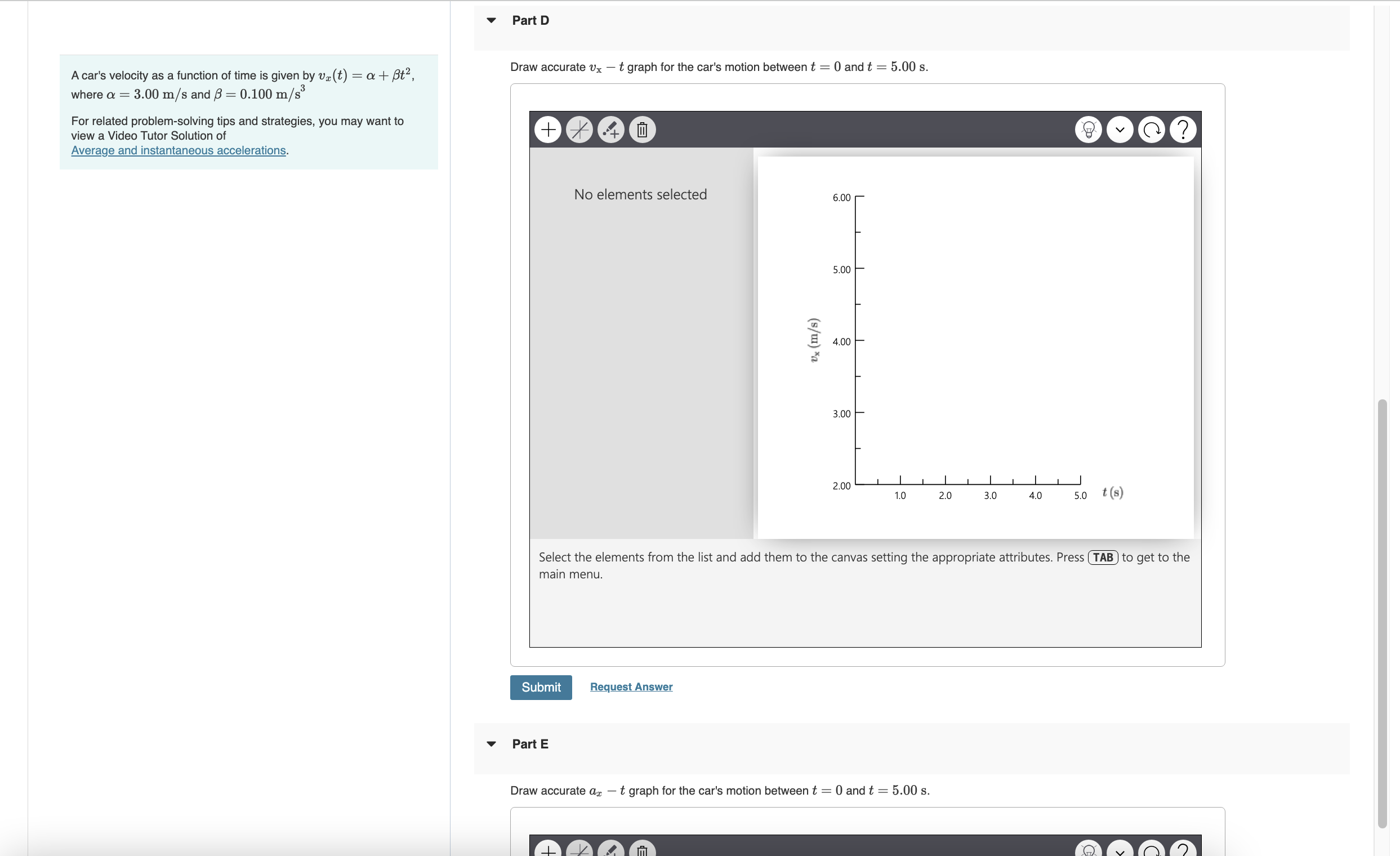 Solved answer part d and part e: Part DA car's velocity as a | Chegg.com