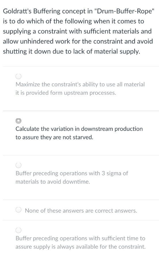 Solved Goldratt's Buffering concept in "Drum-Buffer-Rope" is | Chegg.com