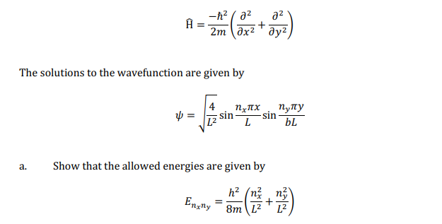 Solved Consider a particle confined to a 2-dimensional | Chegg.com