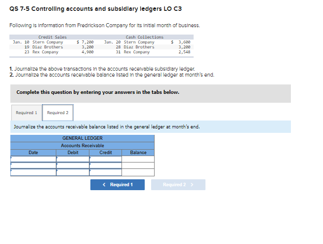Solved QS 7-5 Controlling accounts and subsldlary ledgers LO | Chegg.com