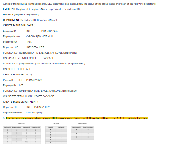 Consider the following relational schema, DDL | Chegg.com