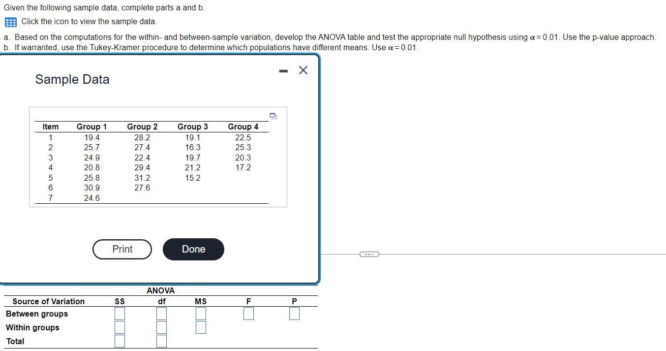 Solved Given the following sample data, complete parts a and | Chegg.com