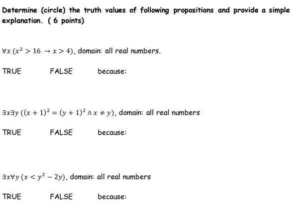 Solved Determine (circle) the truth values of following | Chegg.com