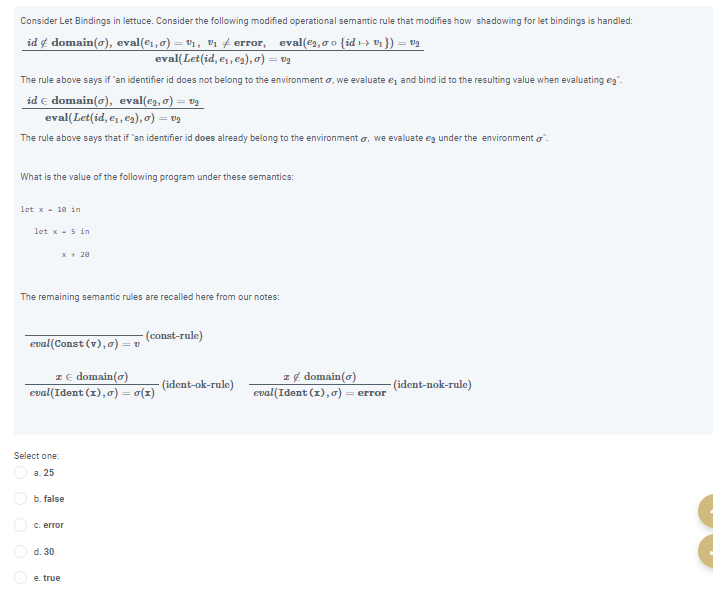 Solved 22 Consider Let Bindings in lettuce. Consider the | Chegg.com