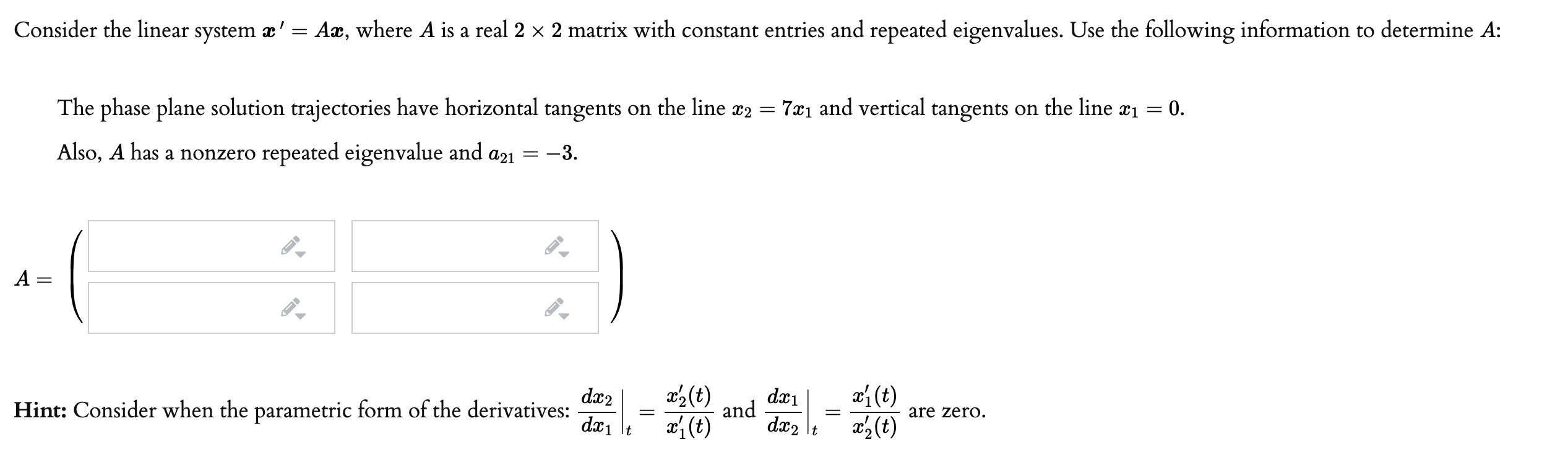 Solved Consider the linear system x' = Ax, where A is a real | Chegg.com