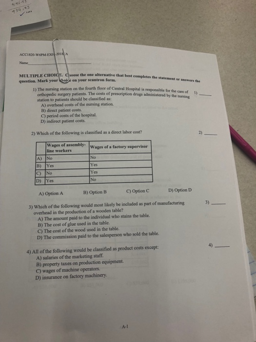 Solved 734 ,83 ACC1820-W6PM-EX01 -2018 MULTIPLE CHOICE oose | Chegg.com