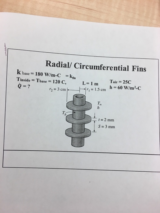 Solved Radial/Circumferential k_base = 180 W/m-c = k_fin | Chegg.com