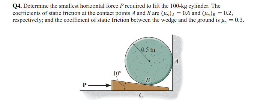 Solved Q4. ﻿Determine the smallest horizontal force P | Chegg.com