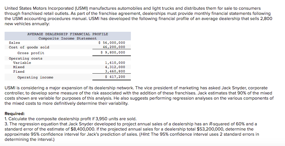 Solved United States Motors Incorporated (USMI) manufactures | Chegg.com