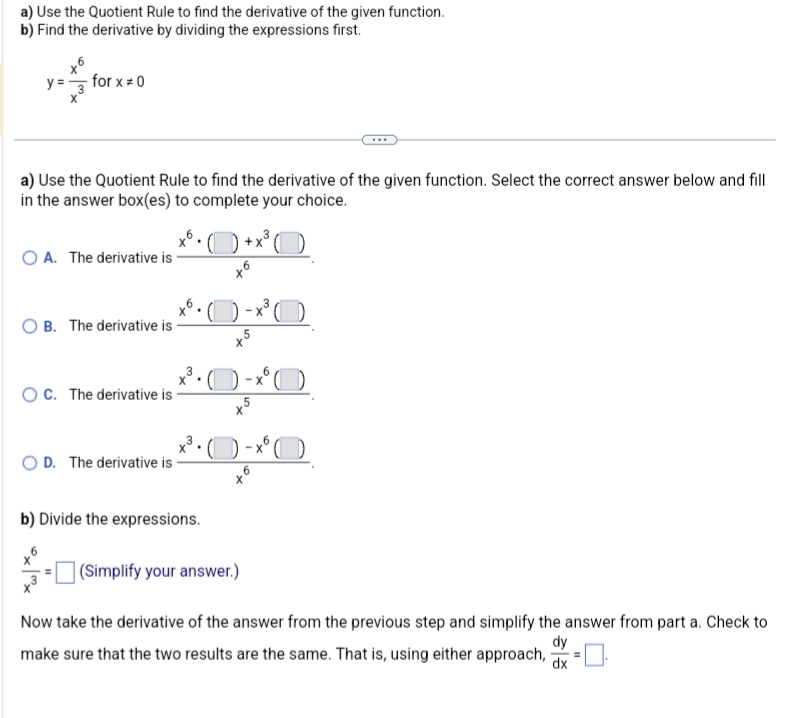 Solved a) ﻿Use the Quotient Rule to find the derivative of | Chegg.com