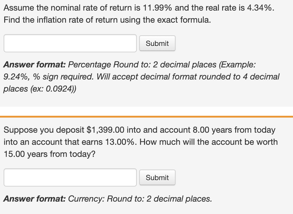 Solved Assume the nominal rate of return is 11.99% and the | Chegg.com