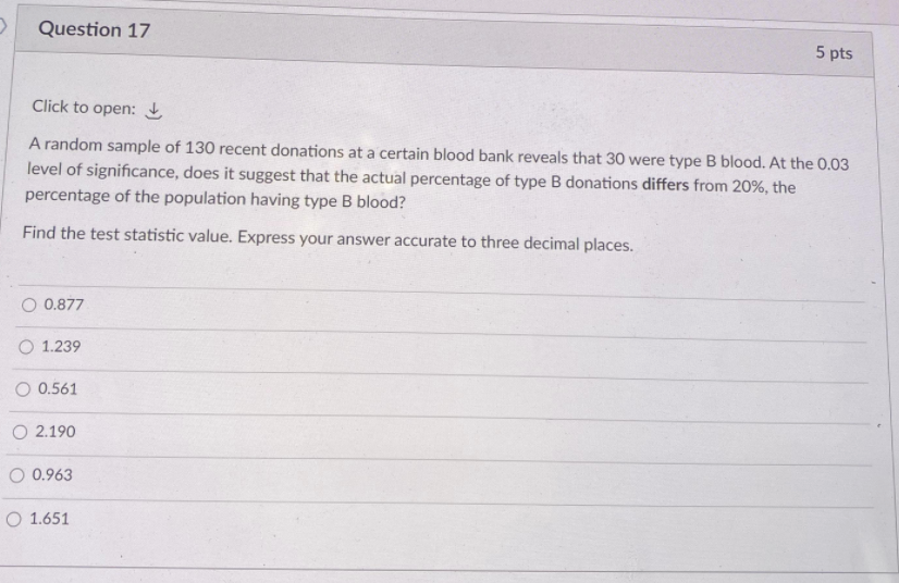 Solved Question 17 5 pts Click to open: A random sample of | Chegg.com