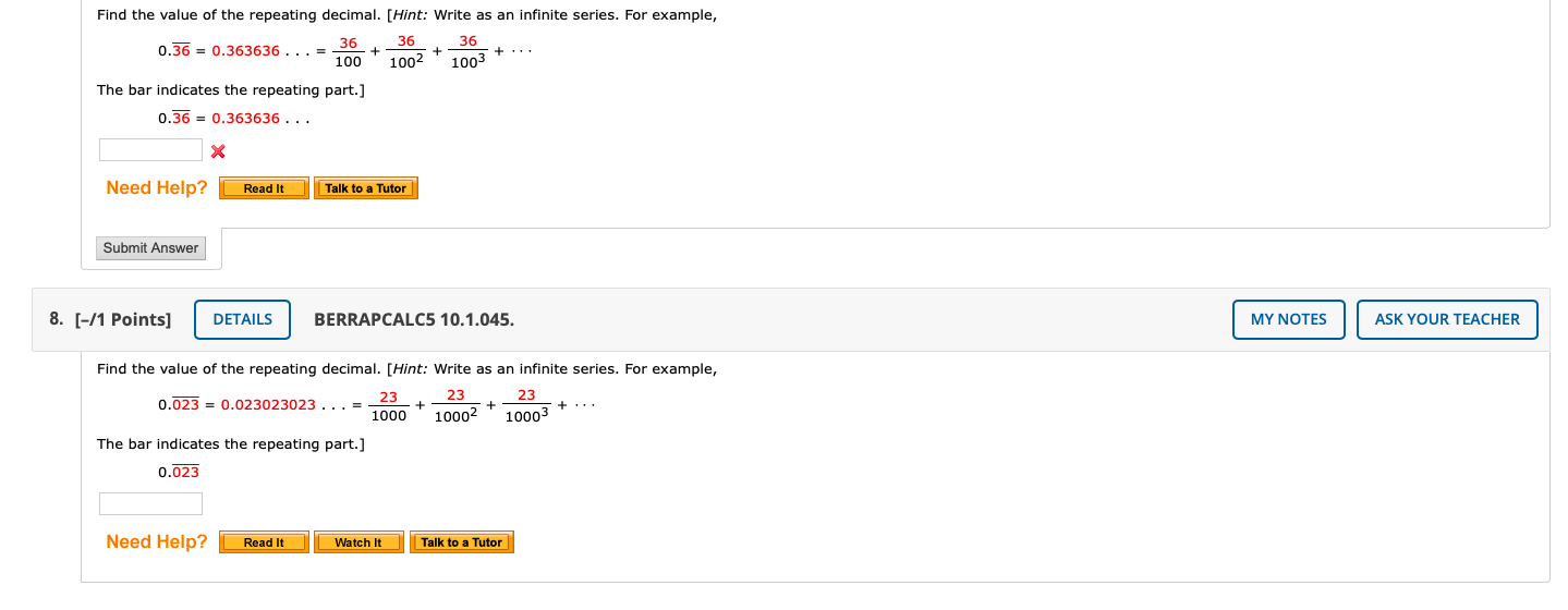 Solved Find the value of the repeating decimal. [Hint: Write | Chegg.com