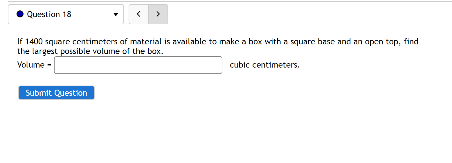 Solved If 1400 square centimeters of material is available | Chegg.com