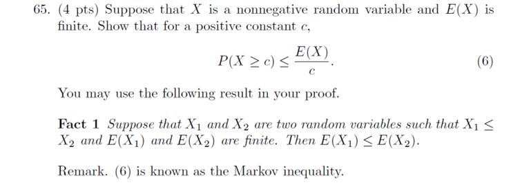 Solved 65. (4 pts) Suppose that X is a nonnegative random | Chegg.com