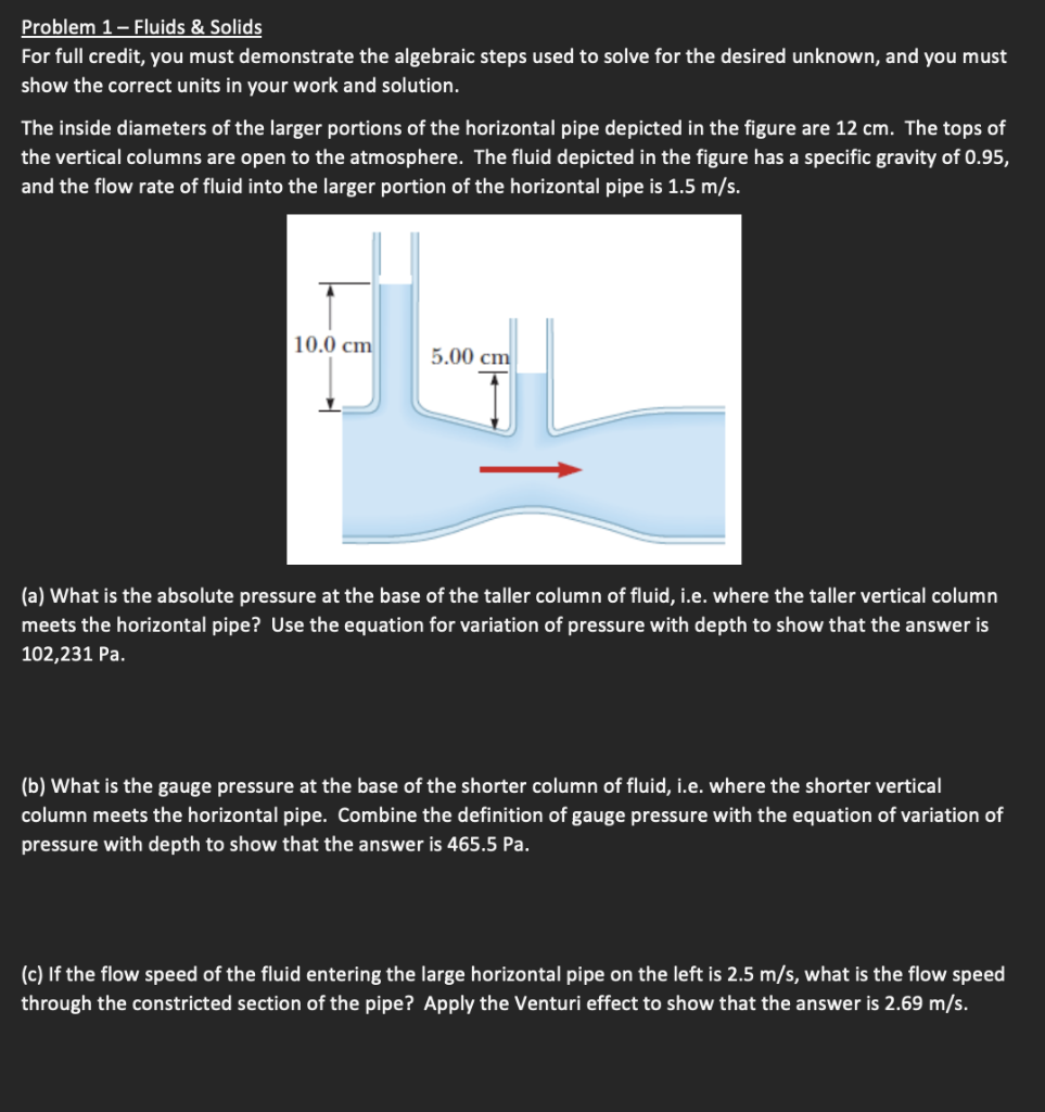 Solved Problem 1 - Fluids & Solids For full credit, you must | Chegg.com