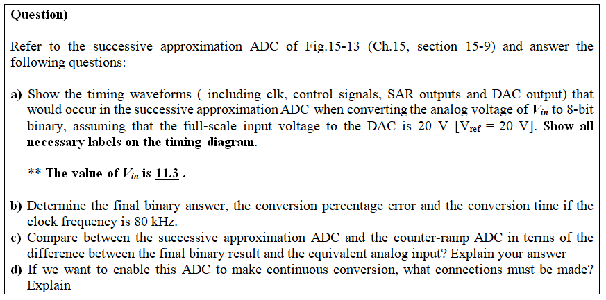 Question) Refer to the successive approximation ADC | Chegg.com