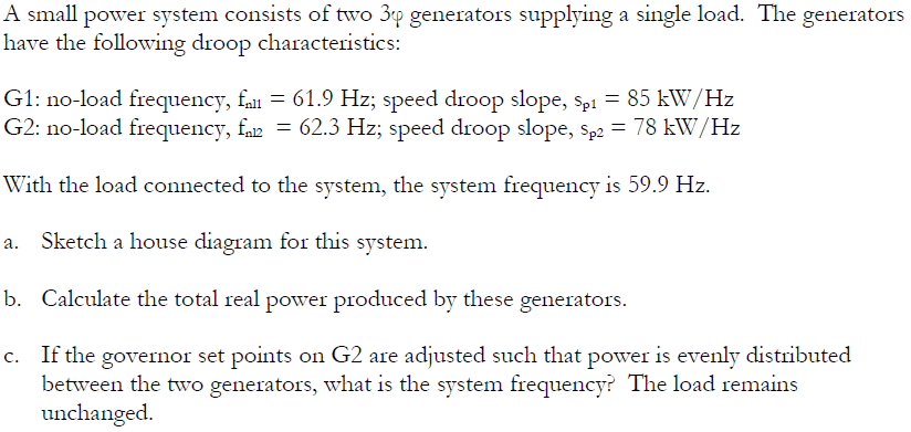 Solved A small power system consists of two 34 generators | Chegg.com