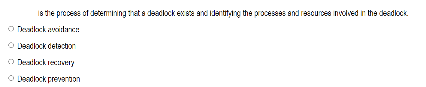 Solved is the process of determining that a deadlock exists | Chegg.com
