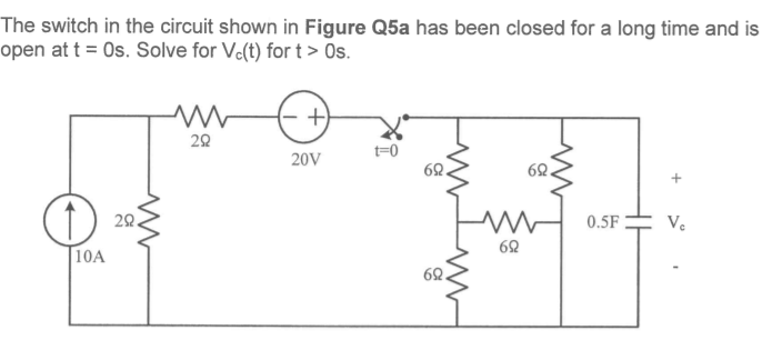 Solved The switch in the circuit shown in Figure Q5a has | Chegg.com