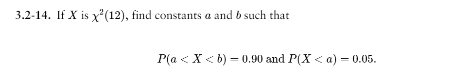 Solved 3.2-14. If X is χ2(12), find constants a and b such | Chegg.com