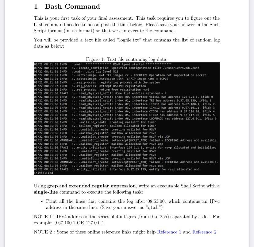 Solved 1 Bash Command This is your first task of your final | Chegg.com