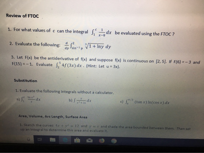 Solved Review of FTOC 1. For what values of c can the | Chegg.com