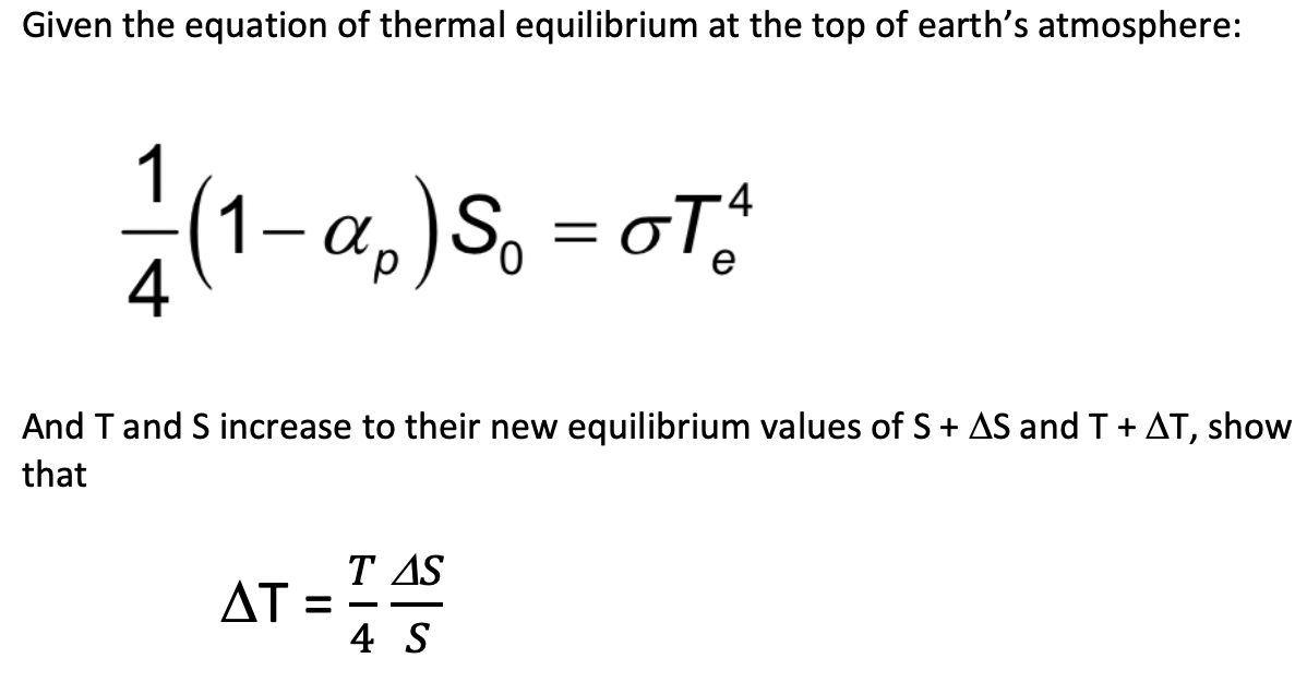 Solved Given the equation of thermal equilibrium at the top | Chegg.com