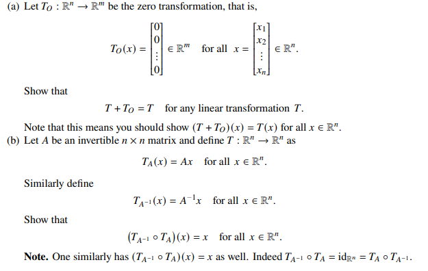 Solved (a) Let TO:Rn→Rm be the zero transformation, that is, | Chegg.com
