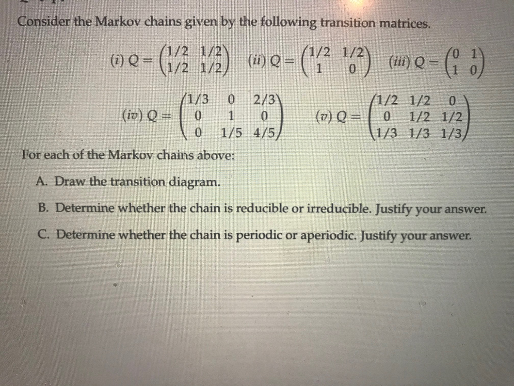Solved Consider the Markov chains given by the following | Chegg.com