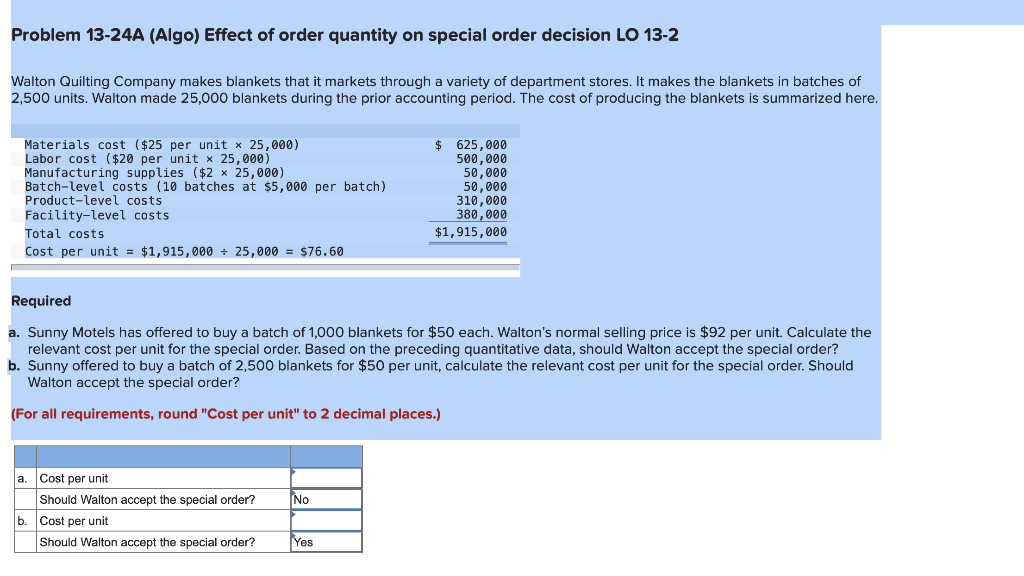 Solved Problem 13-24A (Algo) Effect of order quantity on | Chegg.com