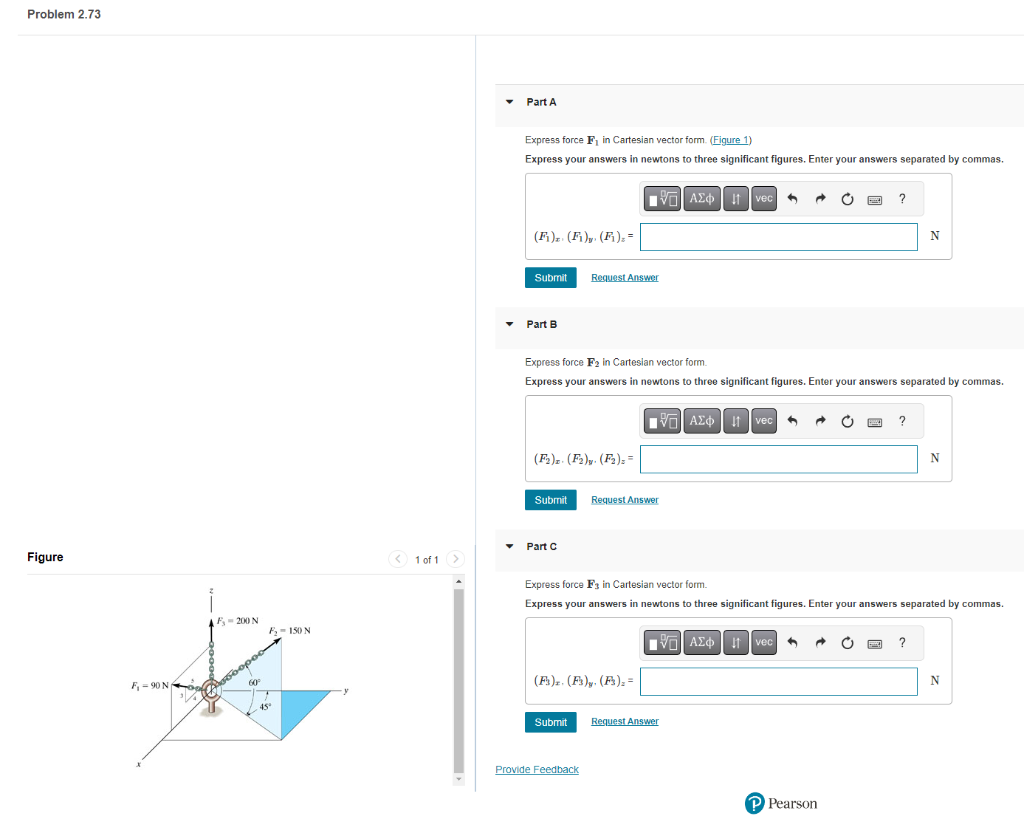 Solved Express force F1 in Cartesian vector form. Express | Chegg.com