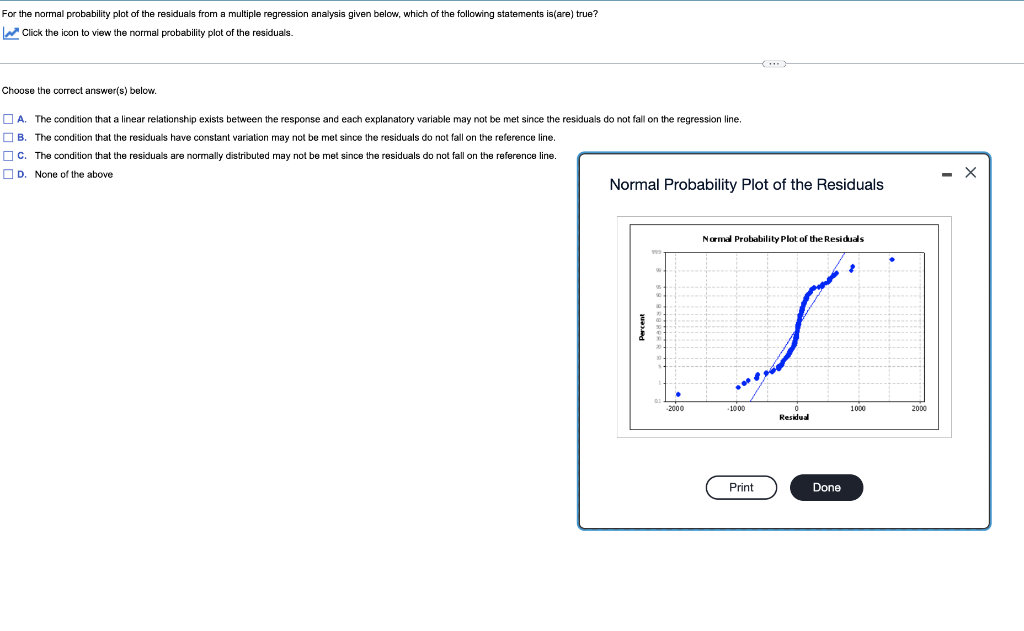 Solved For the normal probability plot of the residuals from | Chegg.com
