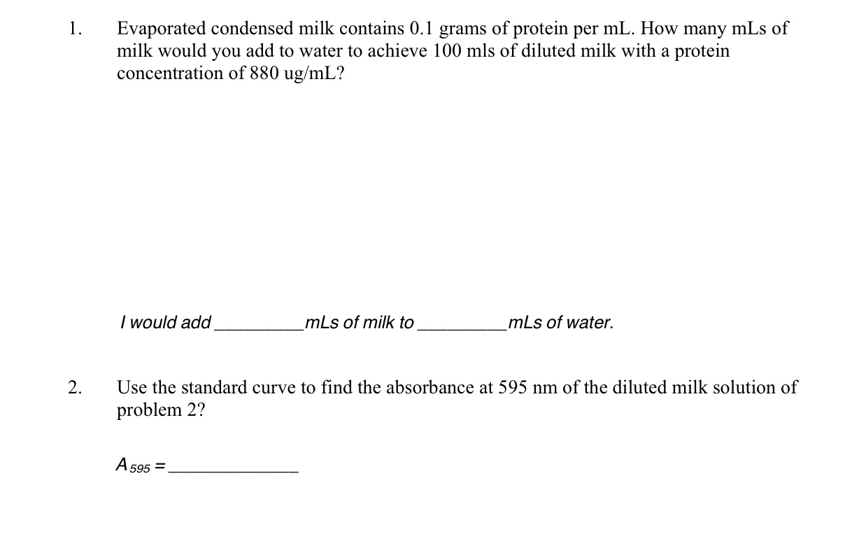 Solved 1. Evaporated condensed milk contains 0.1 grams of | Chegg.com