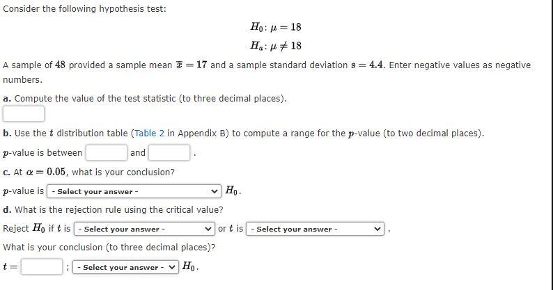 Solved Consider the following hypothesis test: Ho: x = 18 | Chegg.com
