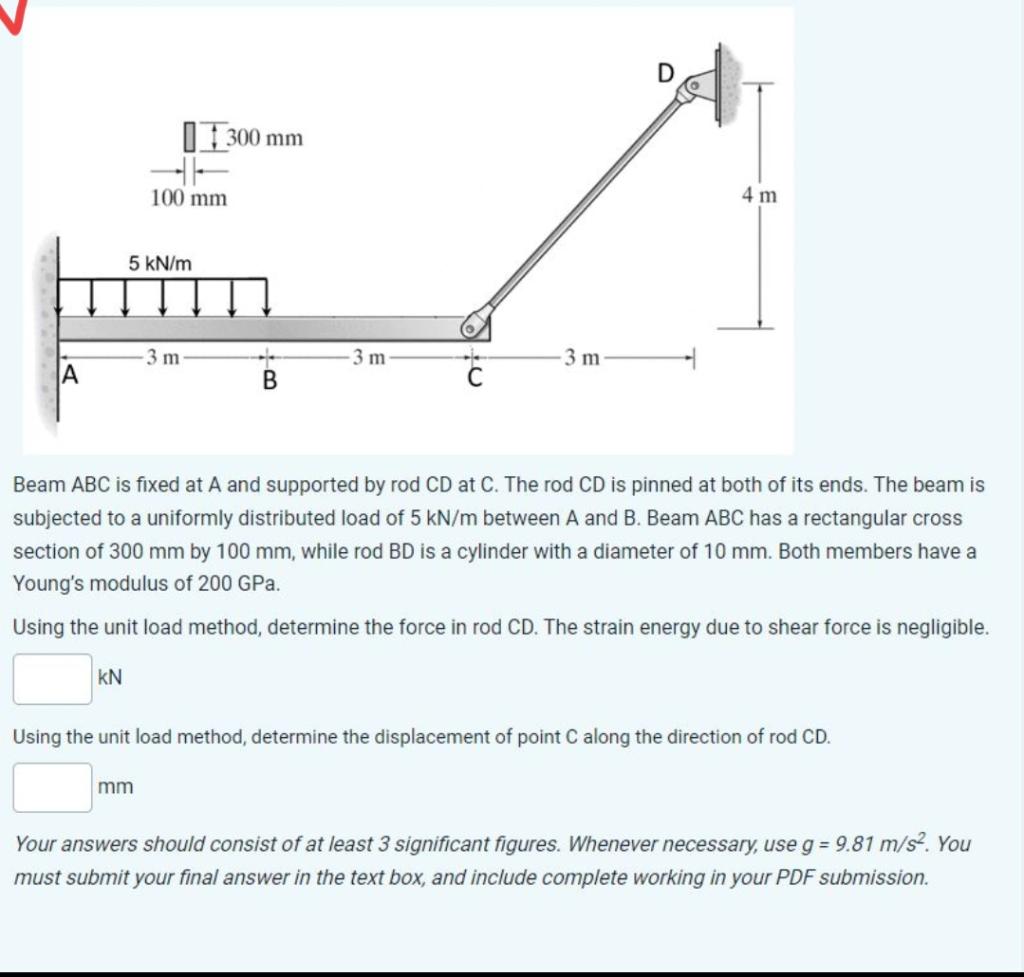 Solved Beam ABC is fixed at A and supported by rod CD at C. | Chegg.com