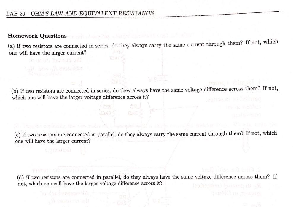 Solved LAB 20 OHM'S LAW AND EQUIVALENT RESISTANCE Homework | Chegg.com
