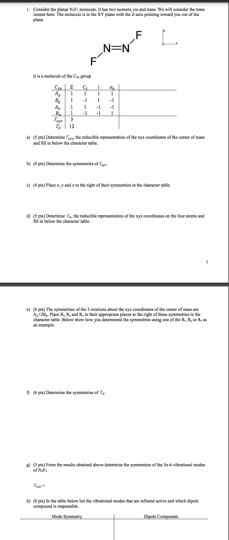 Solved 1. Consider the planar N2F2 molecule. It has two | Chegg.com