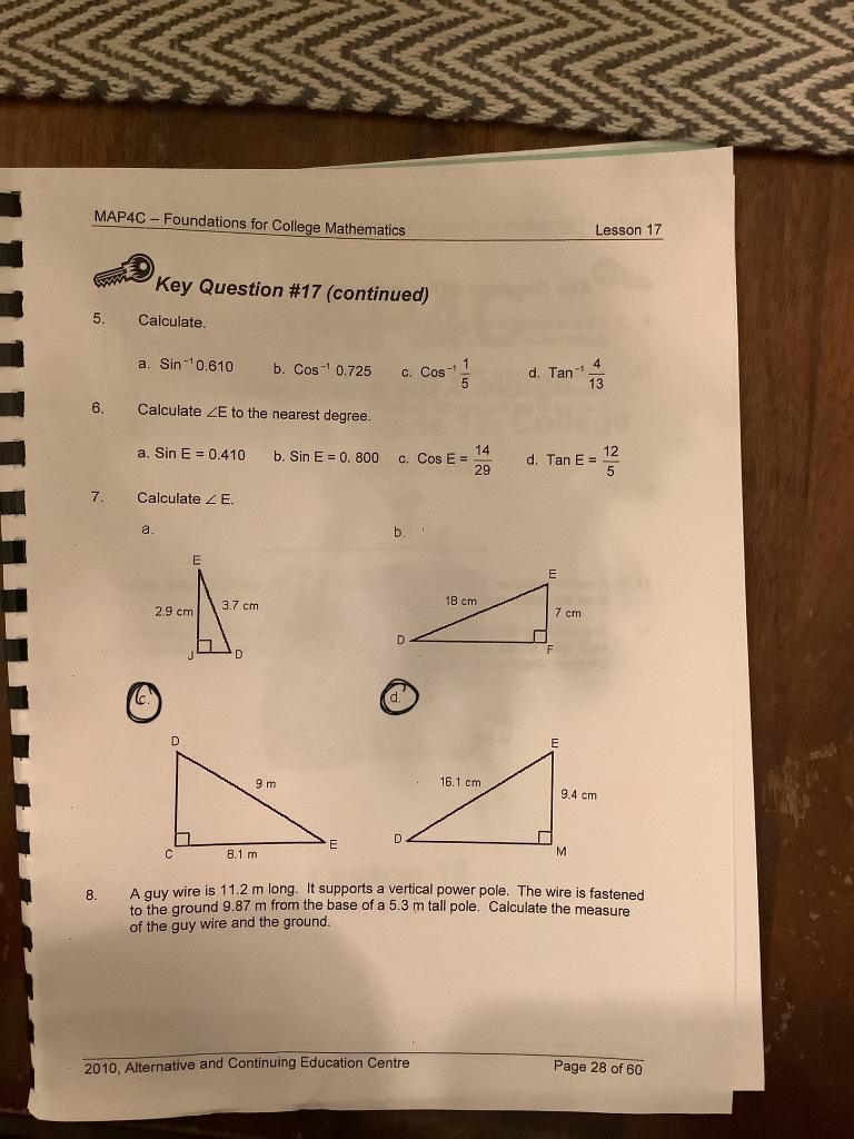 Solved MAP4C - Foundations for College Mathematics Lesson 17 | Chegg.com