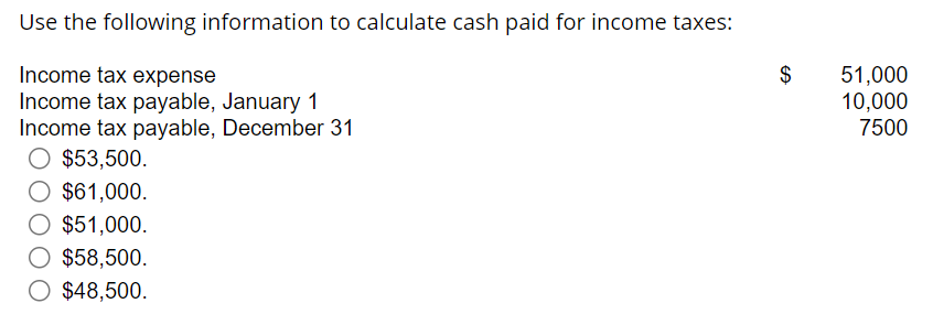 Solved Use the following information to calculate cash paid | Chegg.com